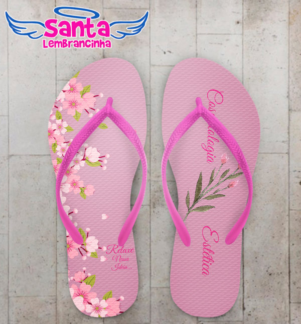 Chinelo Personalizado Casamento Rosa Floral COD 6242